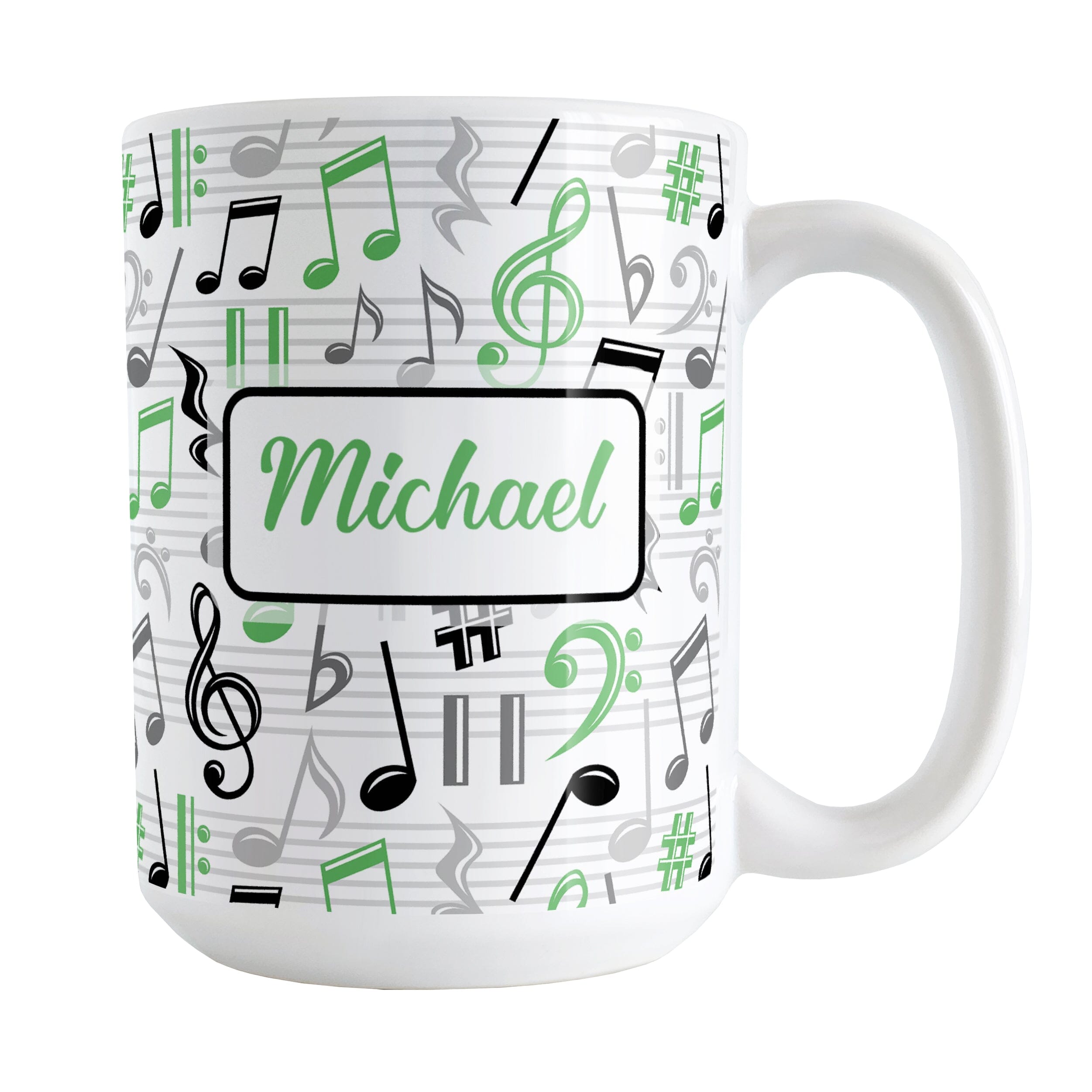 Personalized Green Music Notes Pattern Mug – Amy's Coffee Mugs