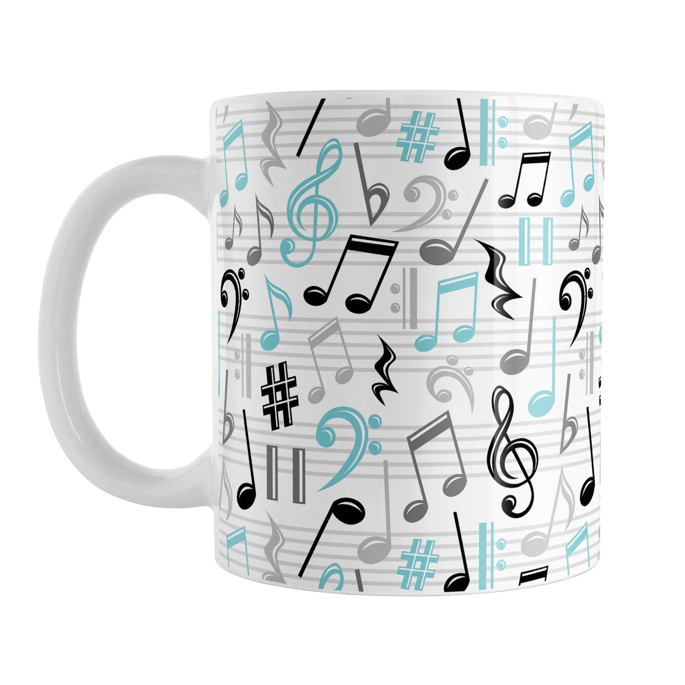 Turquoise Music Notes Pattern Mug | Gift for Musicians & Music Lovers ...