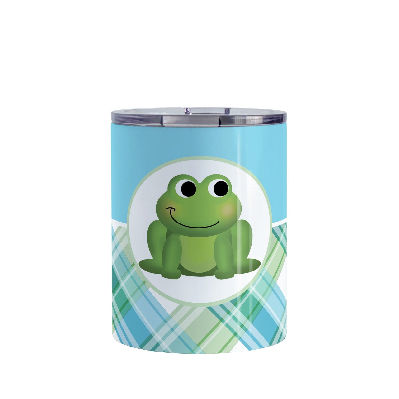 Cute Frog Green and Blue Plaid Tumbler Cup | Frog Drinkware Gift – Amy ...