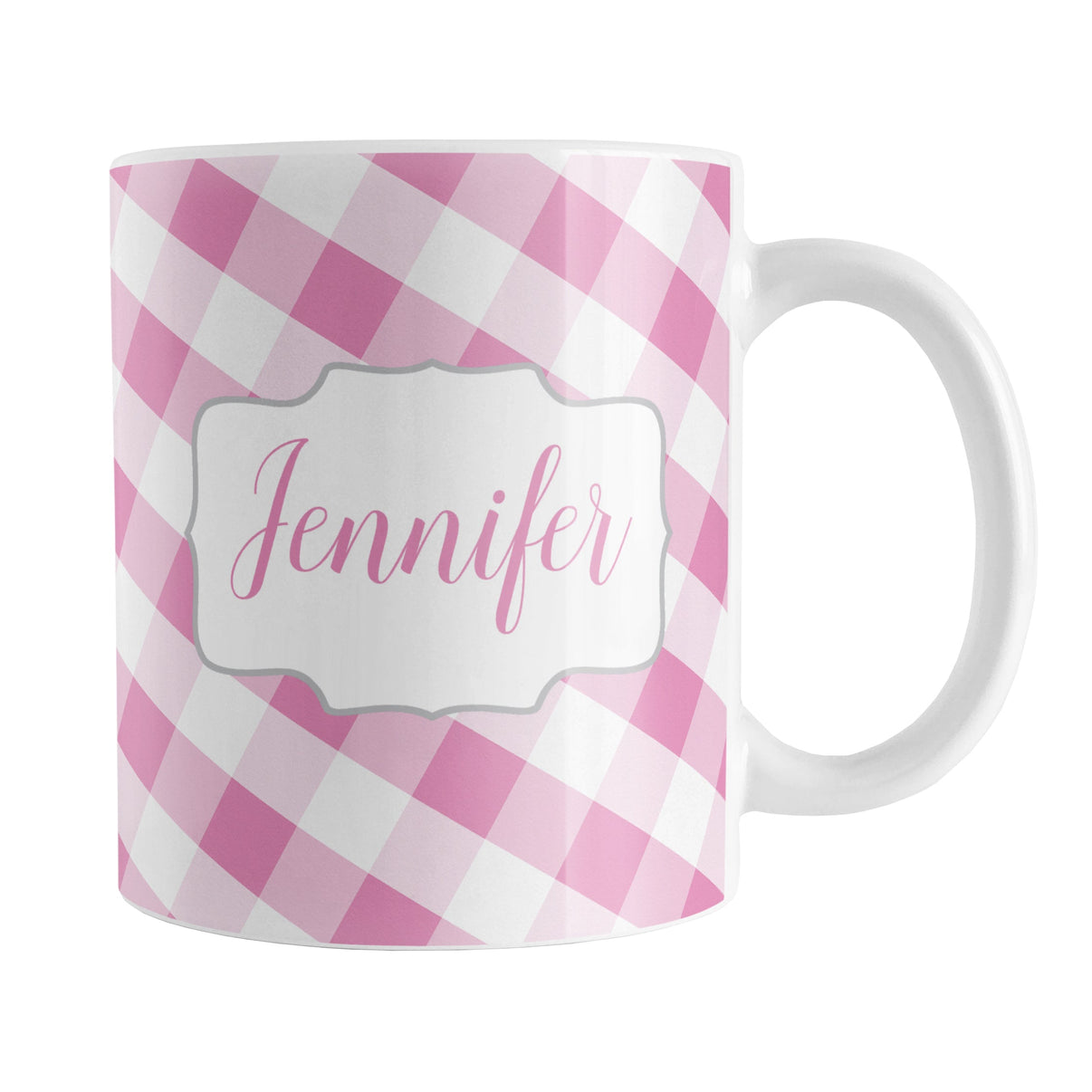 Personalized Pink Gingham Mug | Custom Gift for Her | Dishwasher-Safe ...