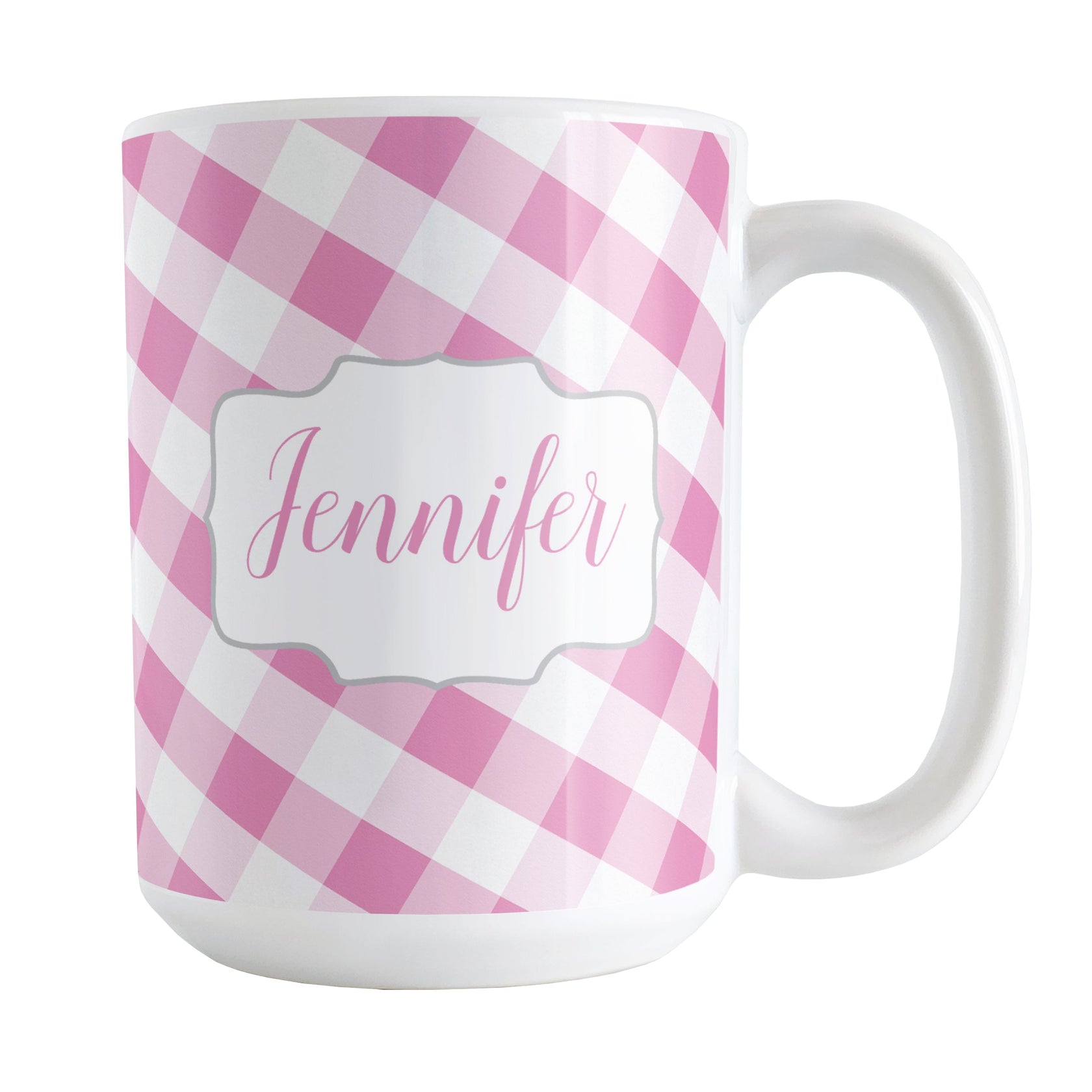 Personalized Pink Gingham Mug | Custom Gift for Her | Dishwasher-Safe ...