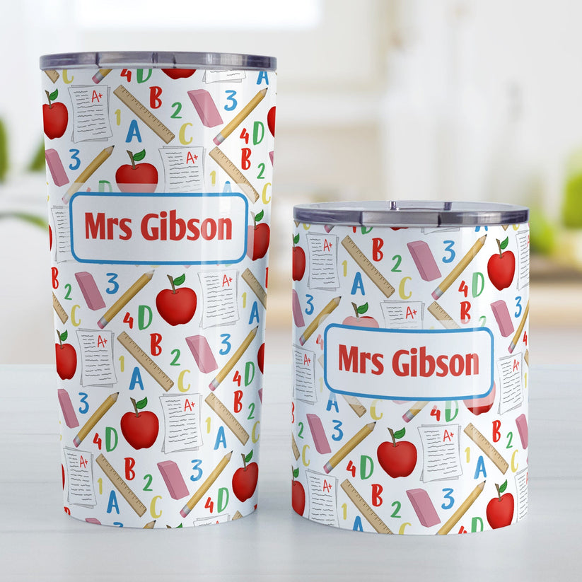 Personalized School Pattern Tumbler Cup | Teacher Gift, School Cup ...